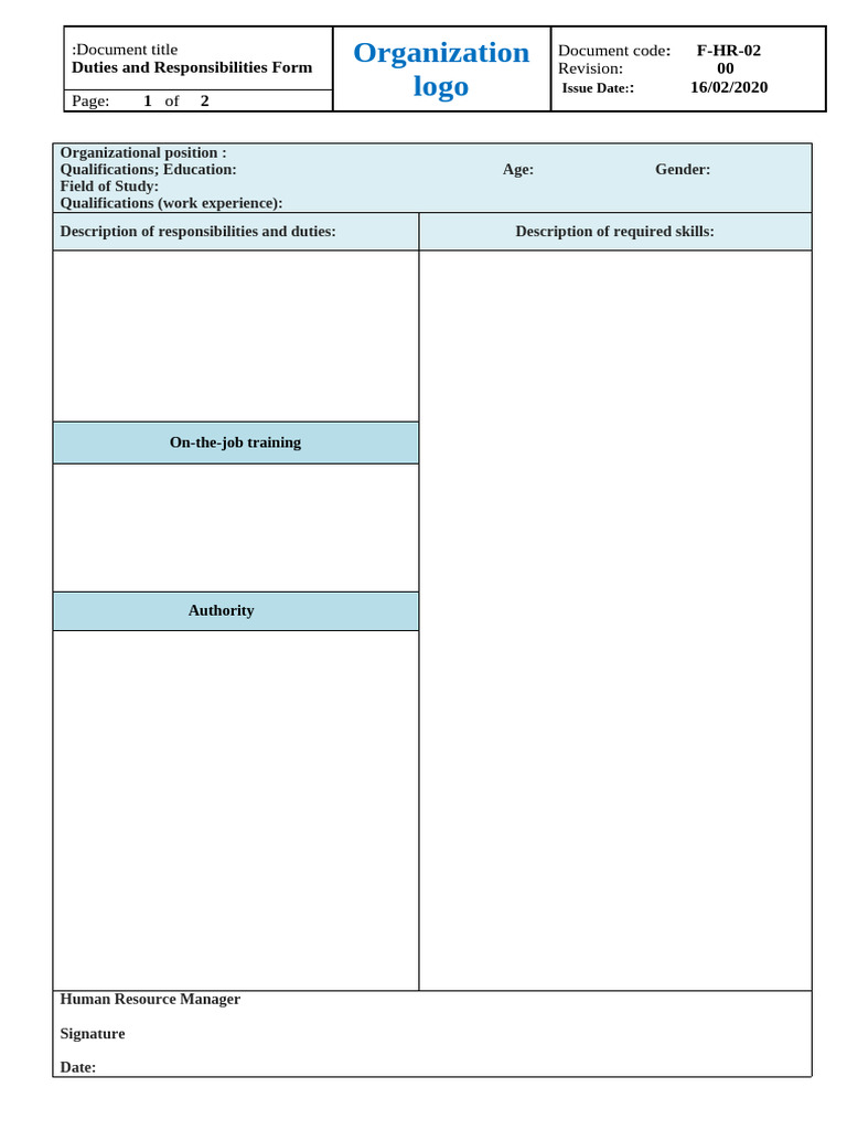 Duties and Responsibilities Form1 | PDF