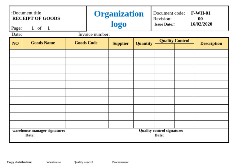 Goods Receipt Documentation Form | PDF