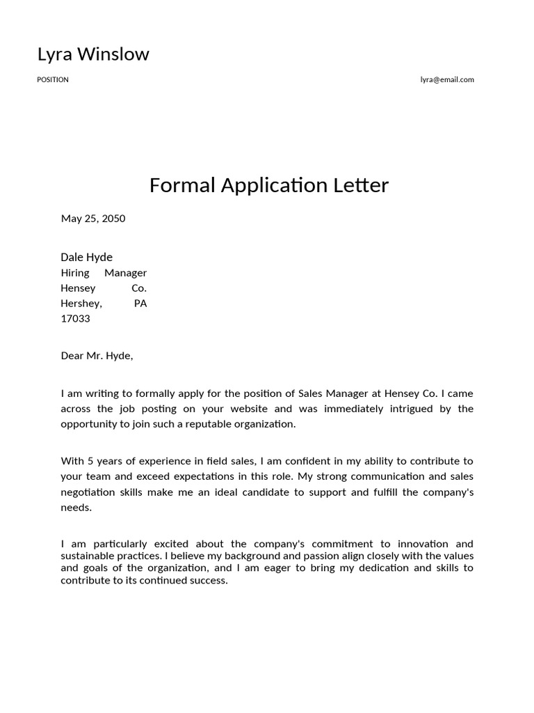 Formal Application Letter Template | PDF