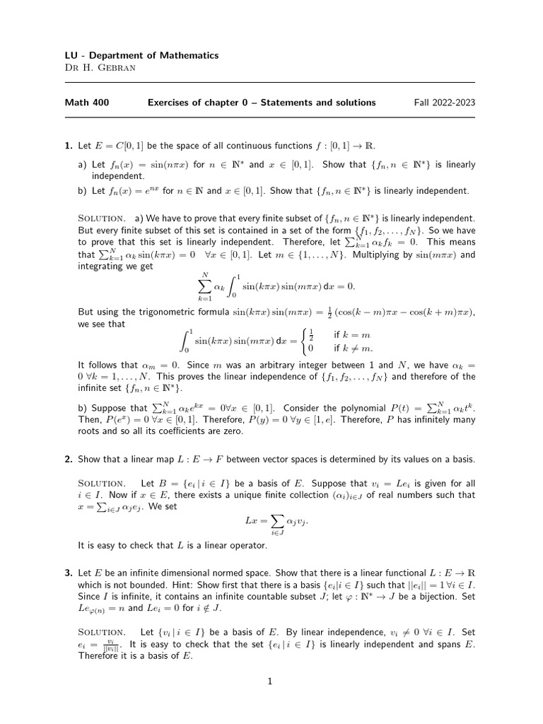 Math400 Exercises Chapt0 Co | PDF | Basis (Linear Algebra) | Norm (Mathematics)