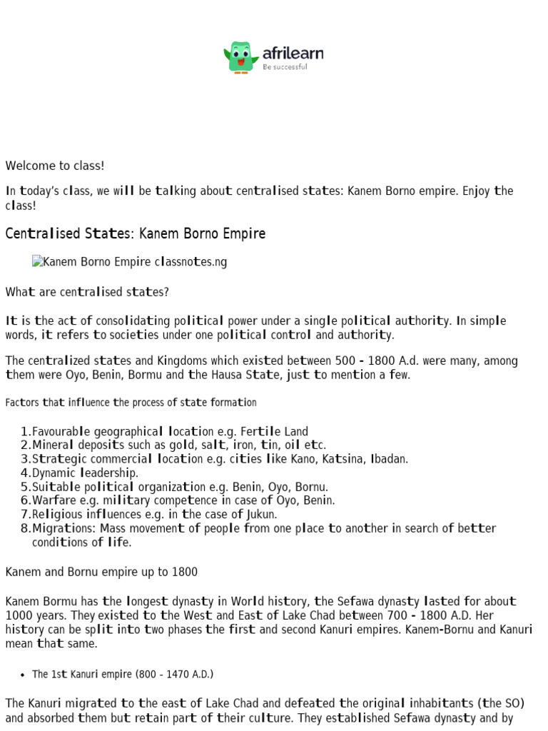 Centralised States: Kanem Borno Empire | PDF