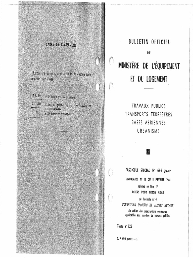 Fascicule 4 Titre I CPC 1968 Aciers Pour Beton Arme Cle6612a1 | PDF