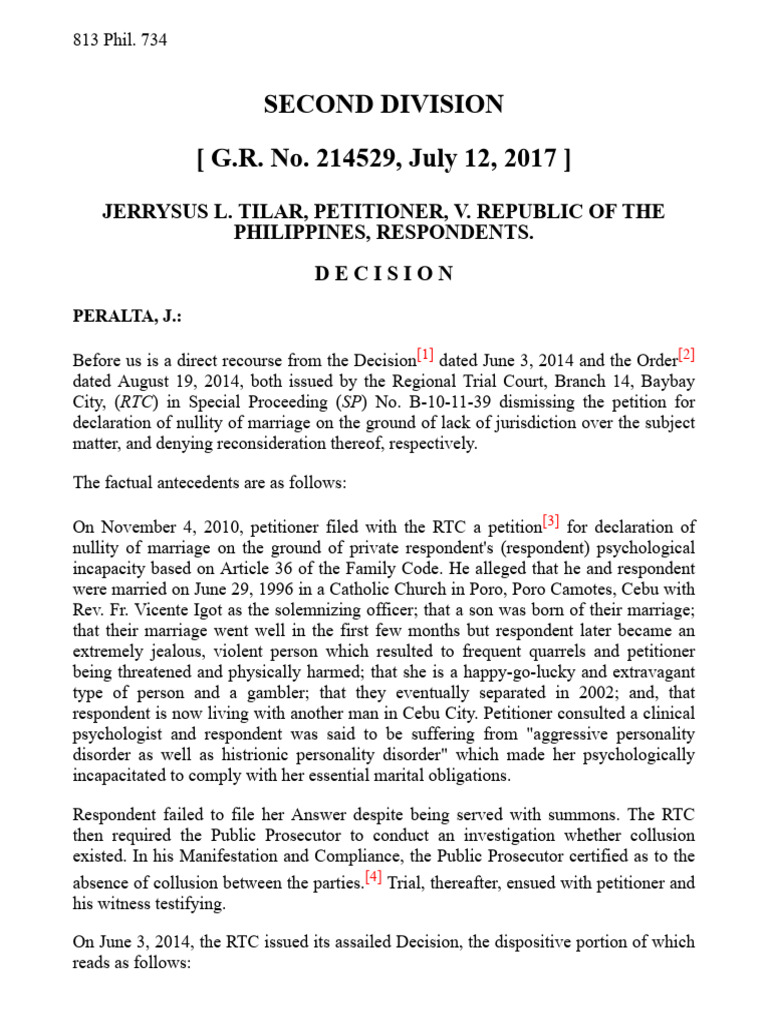 Jerrysus L. Tilar vs. Elizabeth A. Tilar and The Republic of The ...