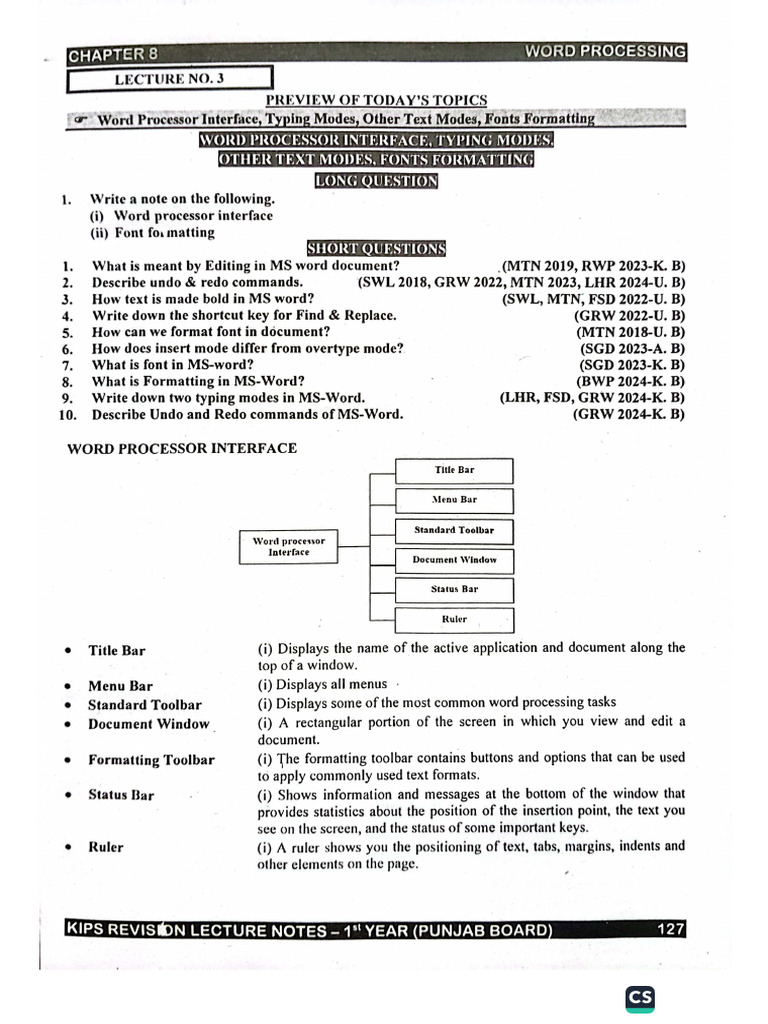 Computer Lecture # 3 Chap # 8 1st Year | PDF