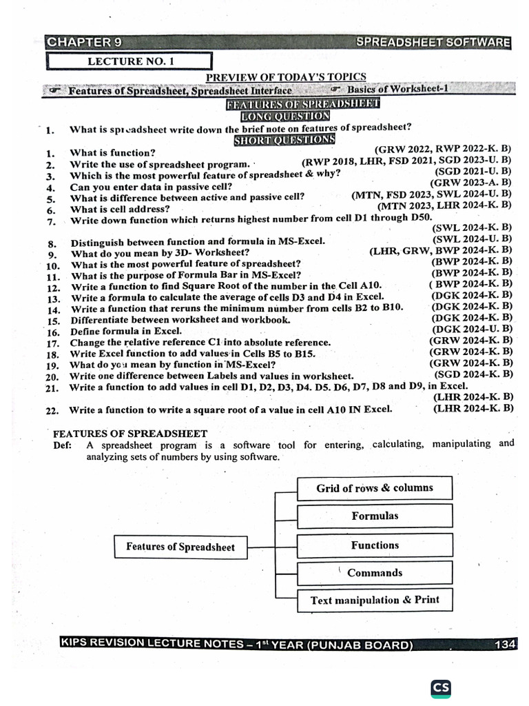 Computer Lecture # 1 Chap # 09 1st Year | PDF