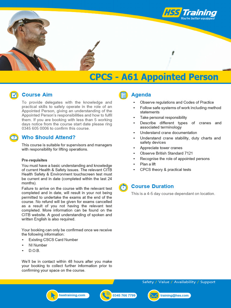 Cpcs A61 Appointed Person Course Agenda | PDF