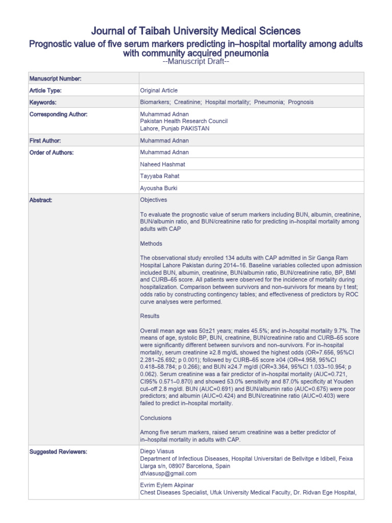 JTUMED-S-20-01645 Creatinen | PDF | Creatinine | Receiver Operating ...