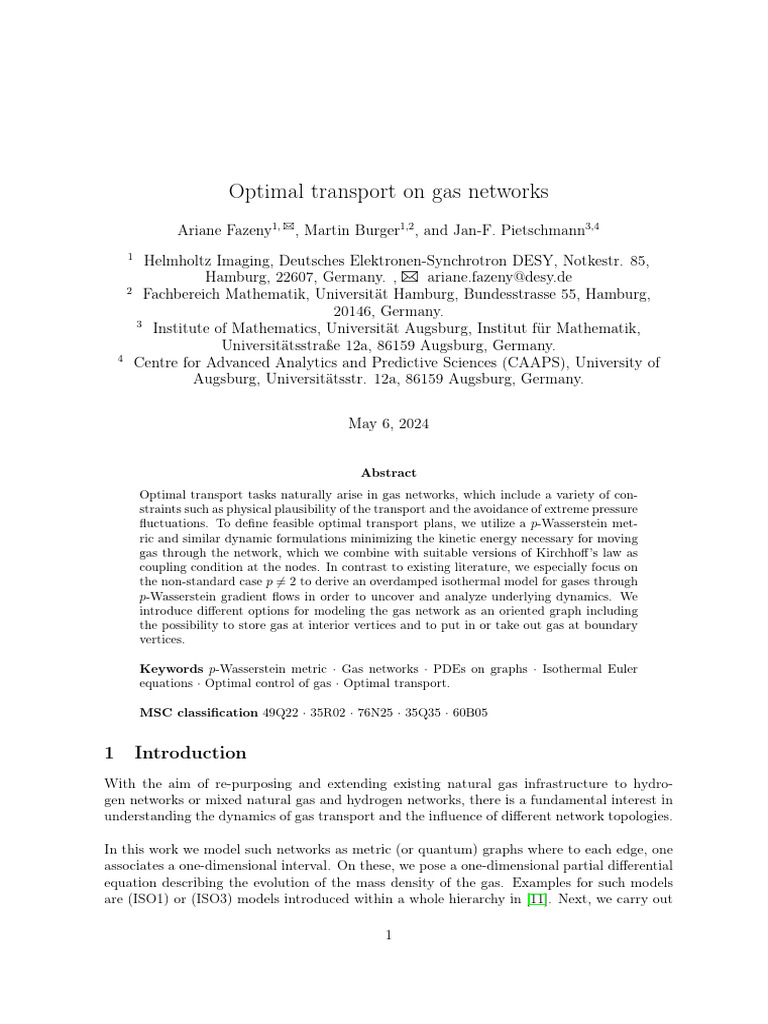 Optimal Transport in Gas Networks | PDF | Fluid Dynamics | Gases