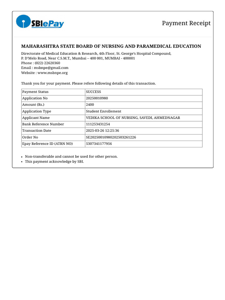 Student Enrollment Payment Receipt | PDF