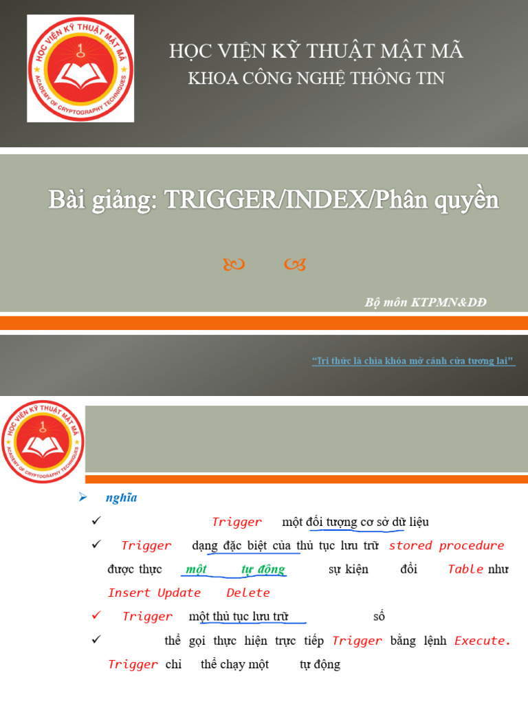 8 - Index, Trigger, Phân quyền | PDF