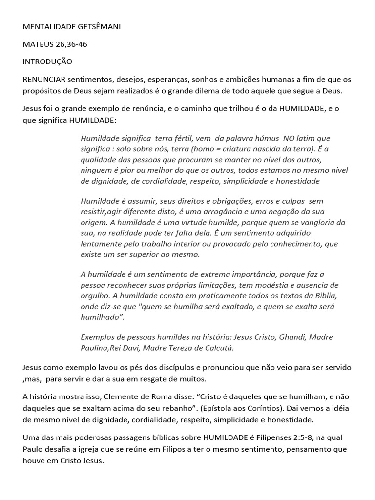 Sermão Mentalidade Getsêmani | PDF | Humildade | Jesus