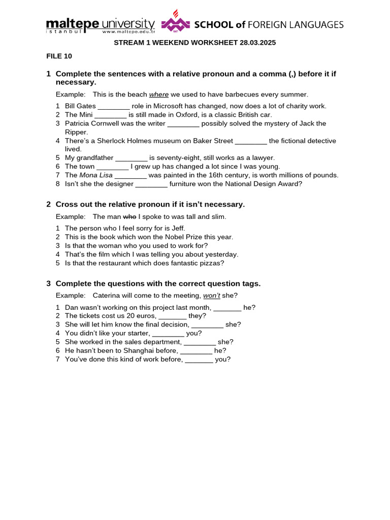 Stream 1 Weekend Worksheet 28.03.2025 | PDF