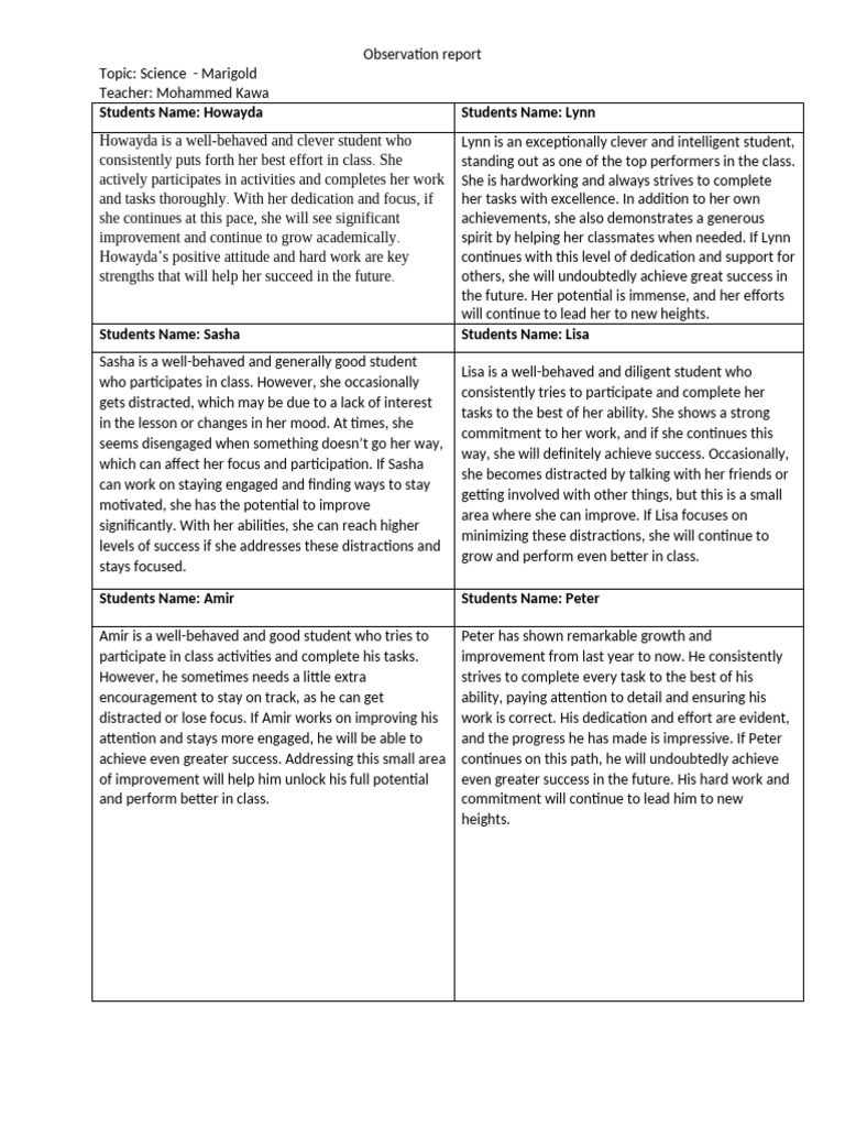 Observation Report - Marigold | PDF | Cognition | Psychology