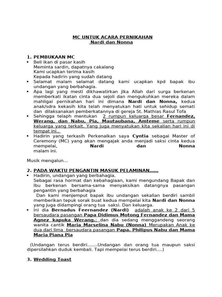 Panduan Teks MC Pernikahan Kristen | PDF