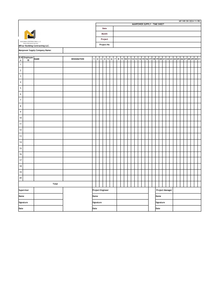 MF-HR-SR-2024-11-R0 -Time sheet sample - Manpower Supply - Monthly (2) | PDF