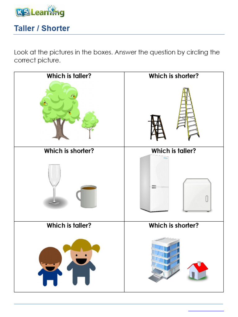 Taller and Shorter Worksheet K-1 | PDF