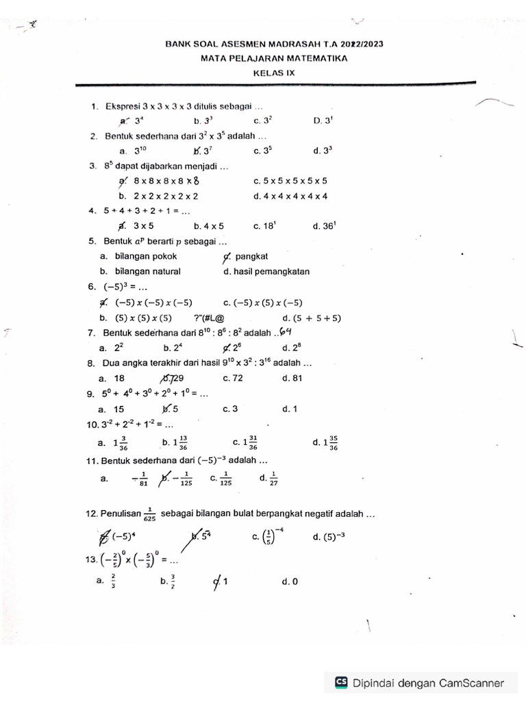 Bank Soal MTK Kelas 9 | PDF