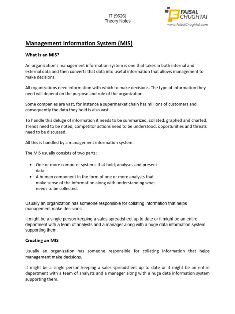 Management Information System MIS | PDF | Information | Management Information System