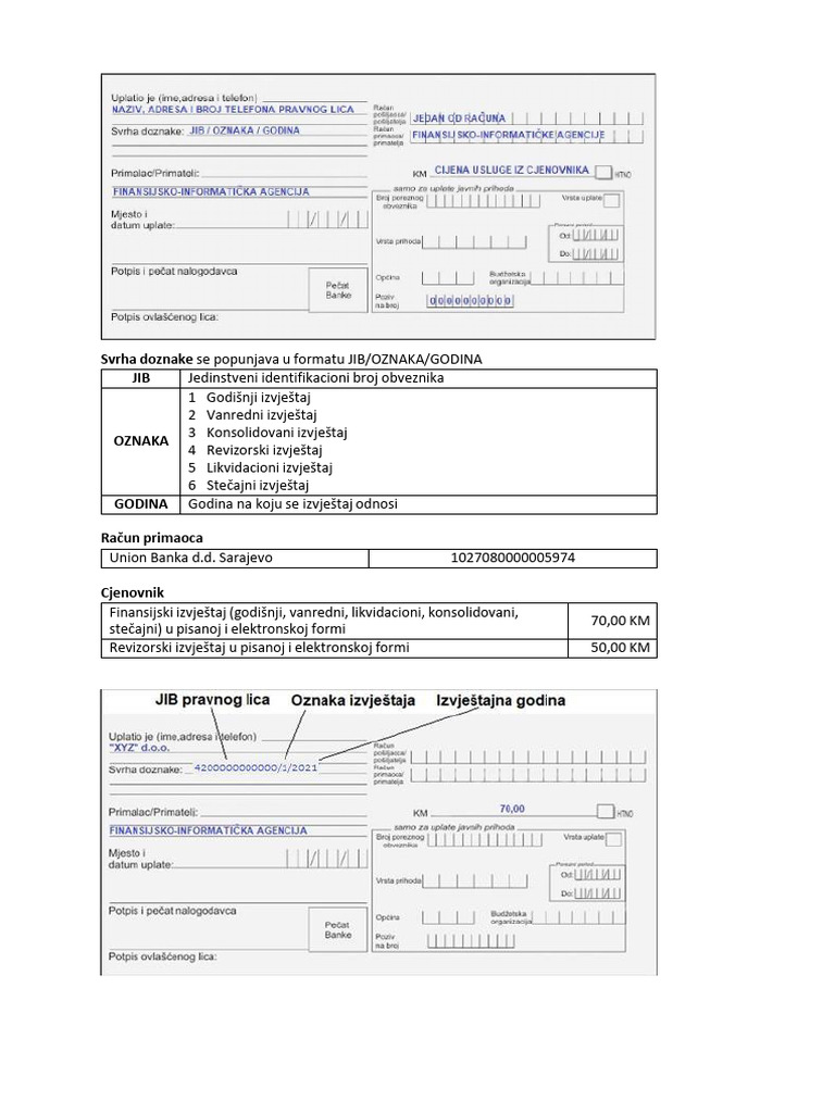 Uputstvo Za Popunjavanje Uplatnica 2024 | PDF