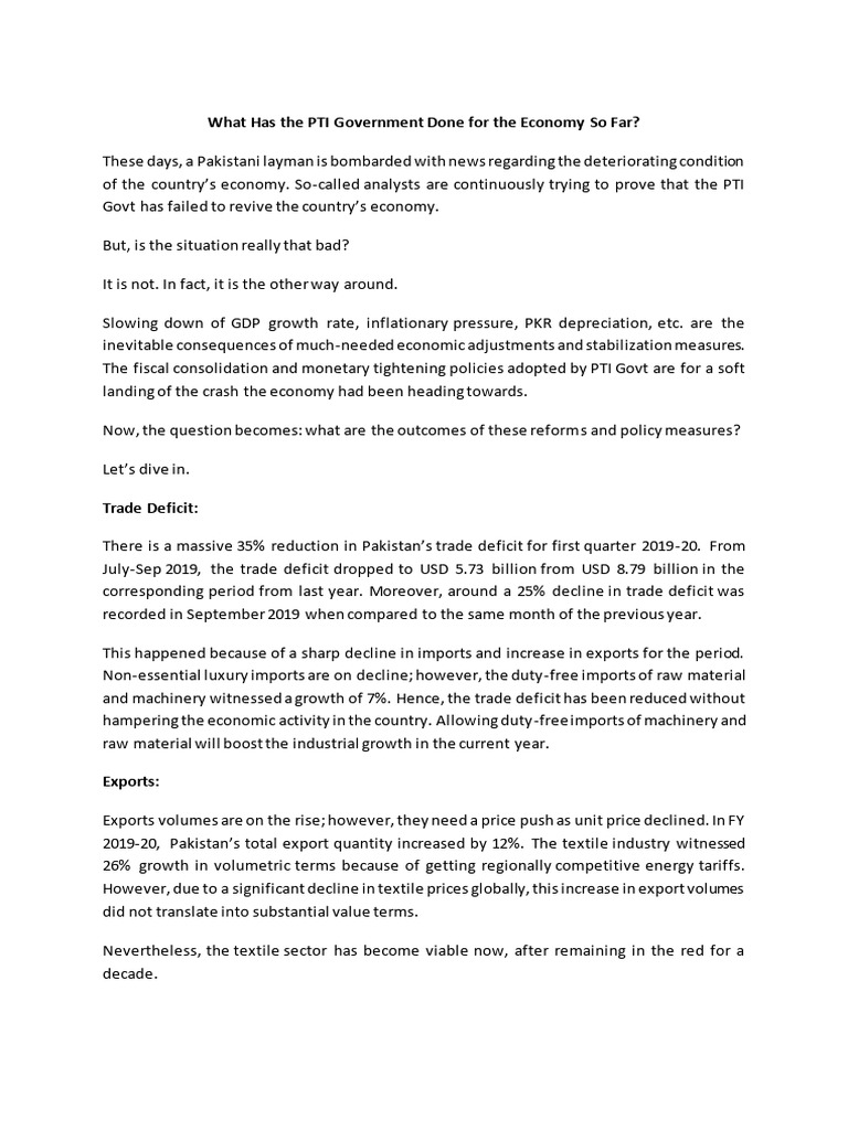 PTI Government's Economic Loan Overview | PDF | Exports | Government ...