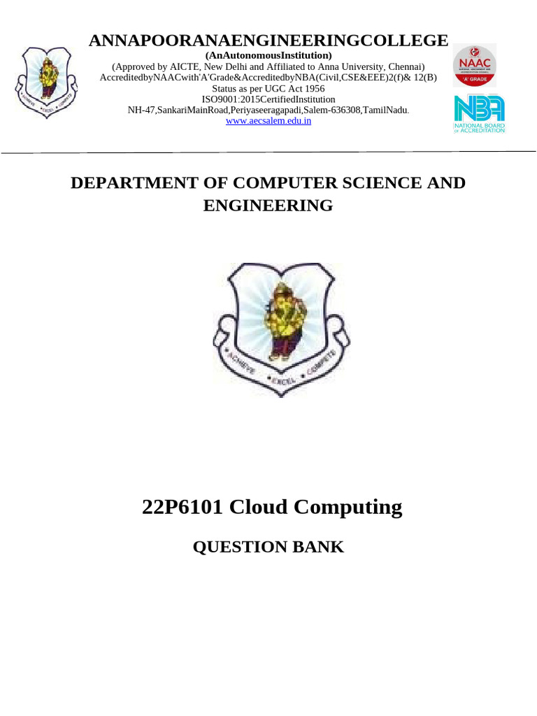 Cloud Computing Question Bank AEC | PDF | Virtual Machine | Cloud Computing