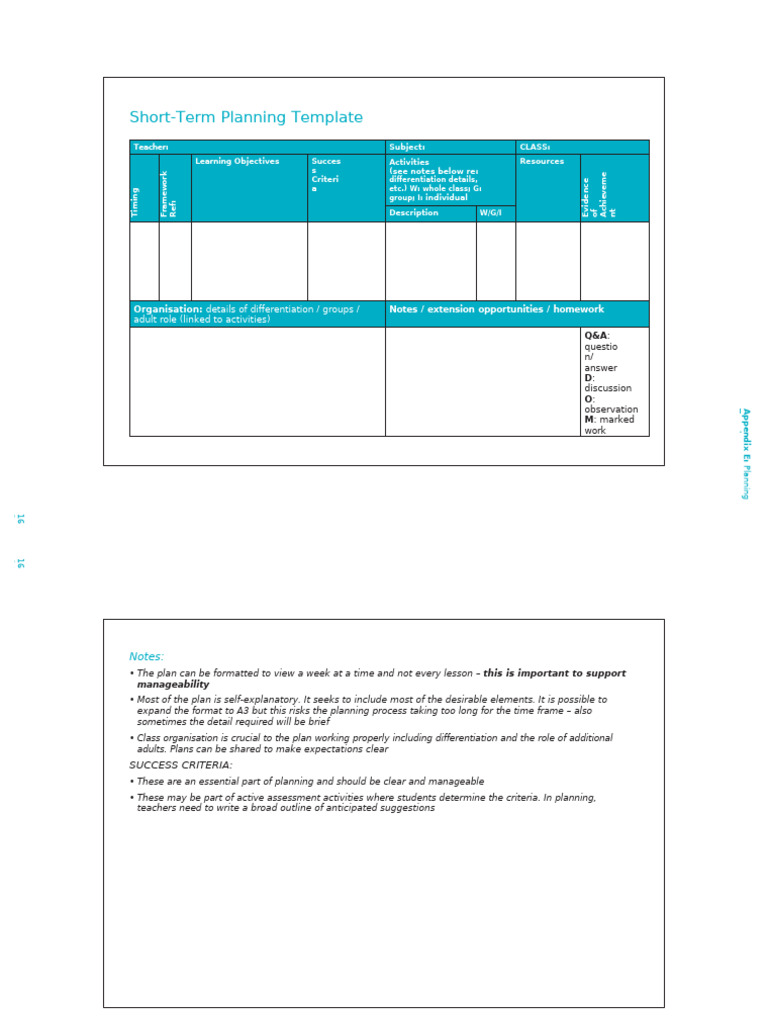 Short Term Planning Template. | PDF | Learning | Cognition
