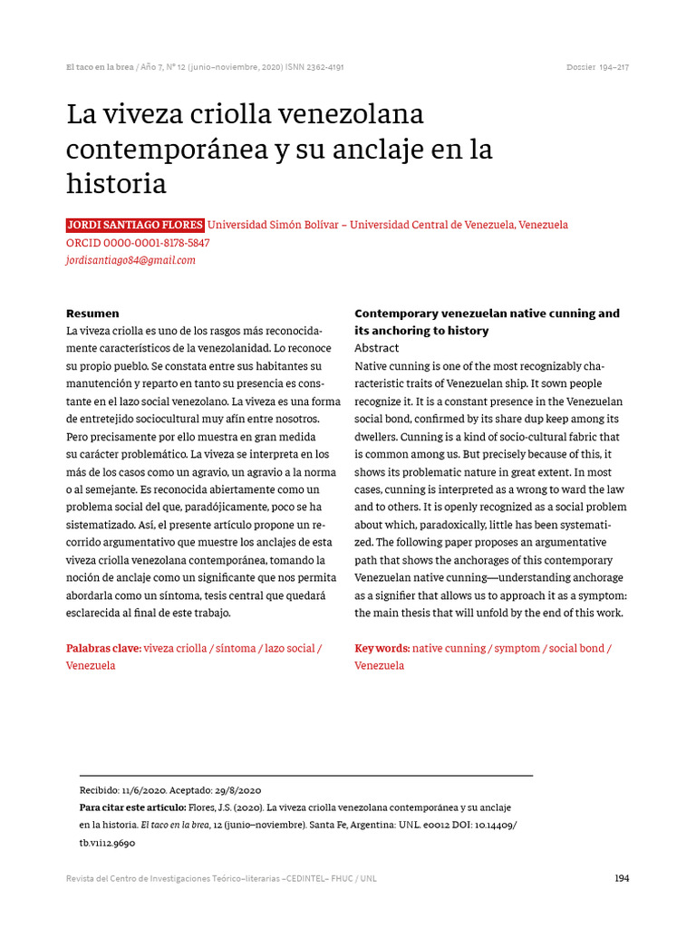 Viveza Criolla: Análisis Sociocultural Venezolano | PDF | Jacques Lacan ...