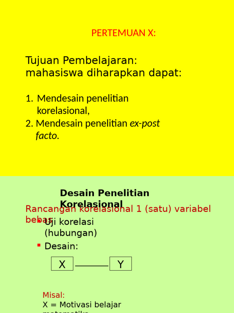 PERTEMUAN X. - Desain Penelitian Korelasional & Ex-Post Facto) | PDF