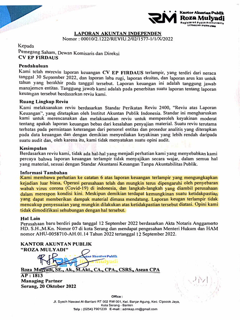 New PTSP Laporan Keuangan Ep Firdaus | PDF