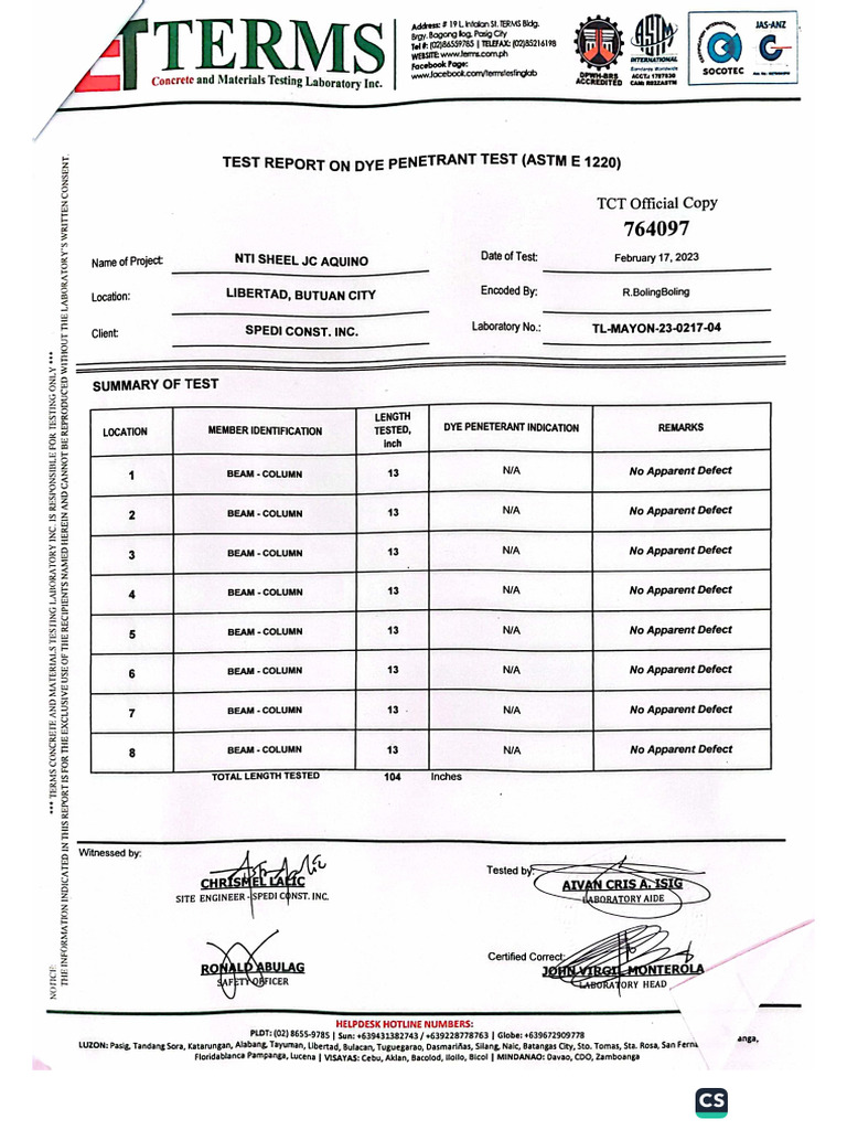 DPT Welding Test - JCA | PDF
