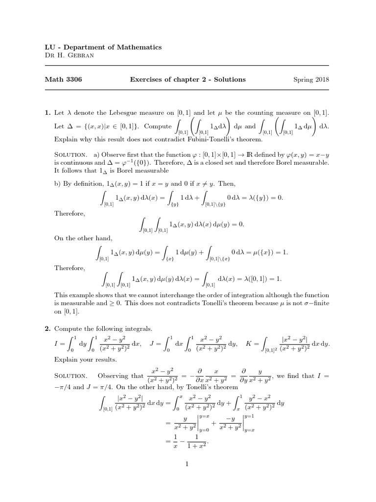 Math3306 Exerciseschap2 Co | PDF | Integral | Functions And Mappings
