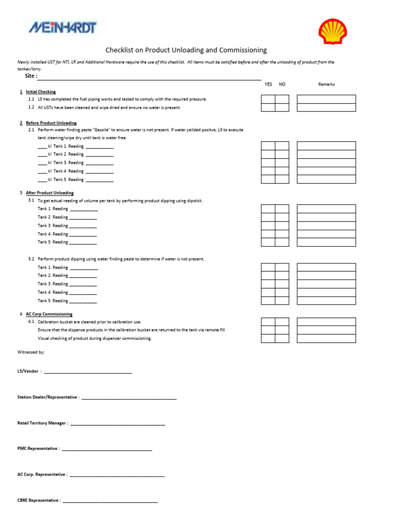 Checklist-on-Product-Unloading-and-Commissioning | PDF