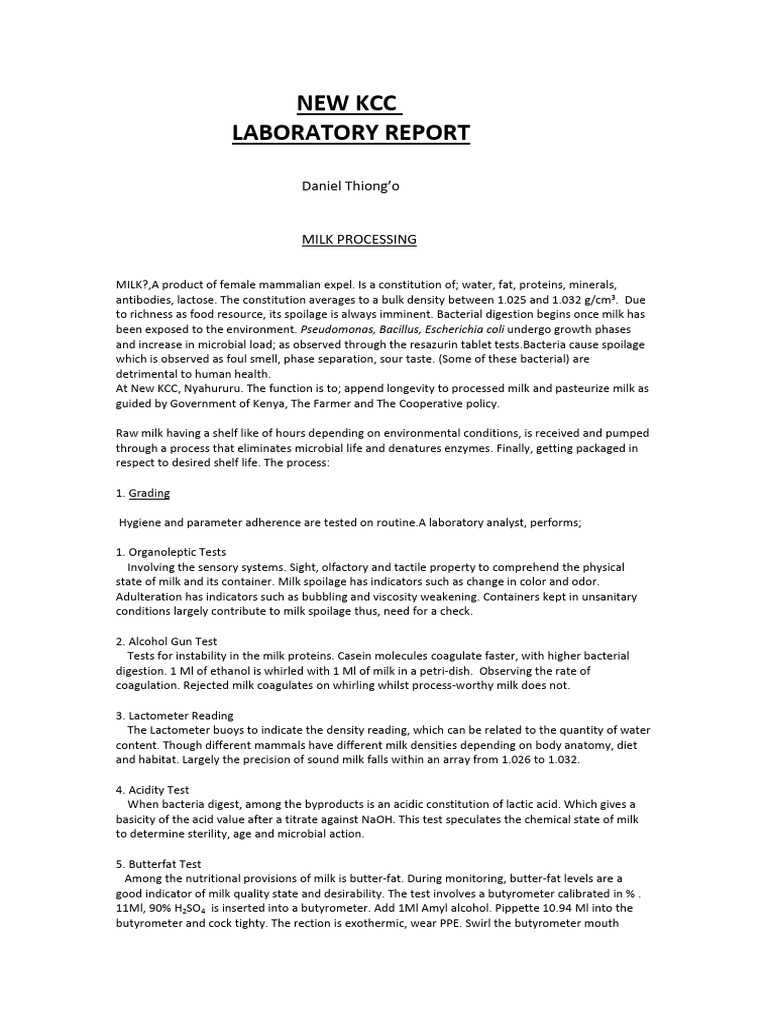 New KCC Laboratory Report | PDF | Milk | Decomposition