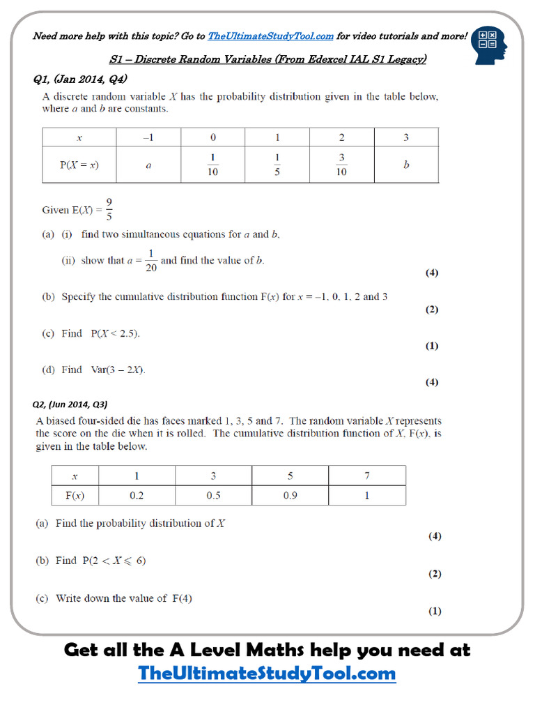 A Level Maths: Discrete Random Variables | PDF
