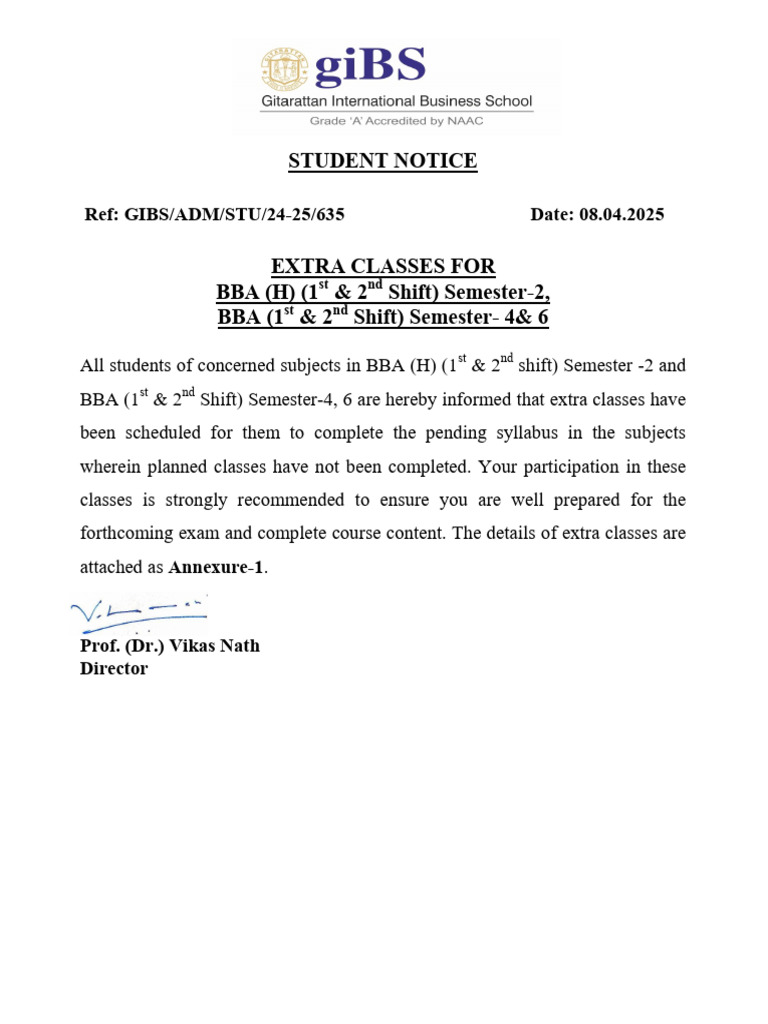 635-Schedule For Extra Clases of BBA All Semesters | PDF