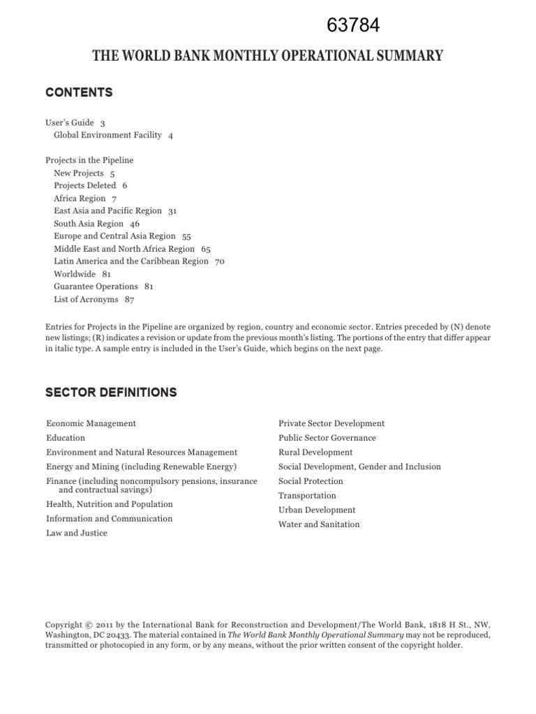 The World Bank Monthly Operational Summary | PDF | Global Environment ...
