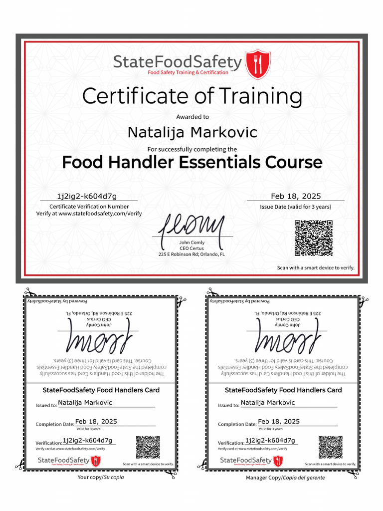 Food Handler Essentials Training Certificate Pdf