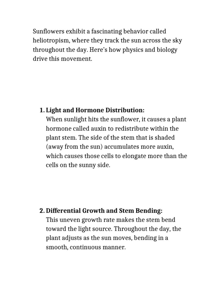 Heliotropism in Sunflowers Trifold Project | PDF