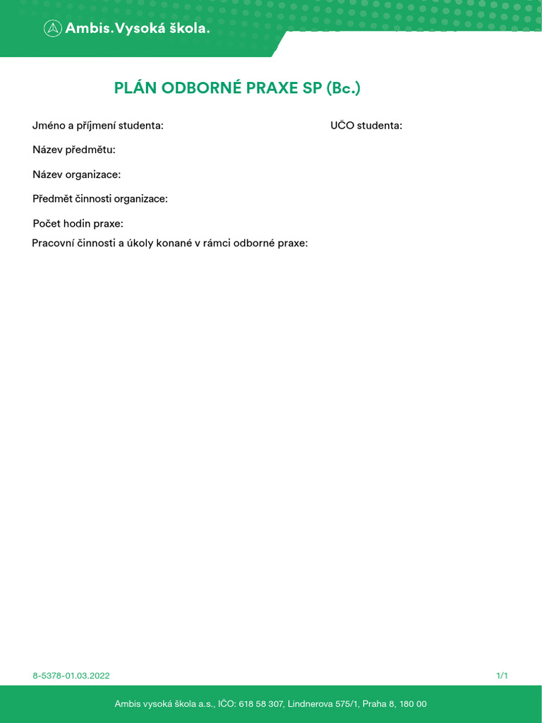 Plan Odborne Praxe SP BC | PDF