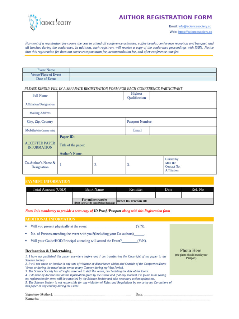 Conference Author Registration Form | PDF