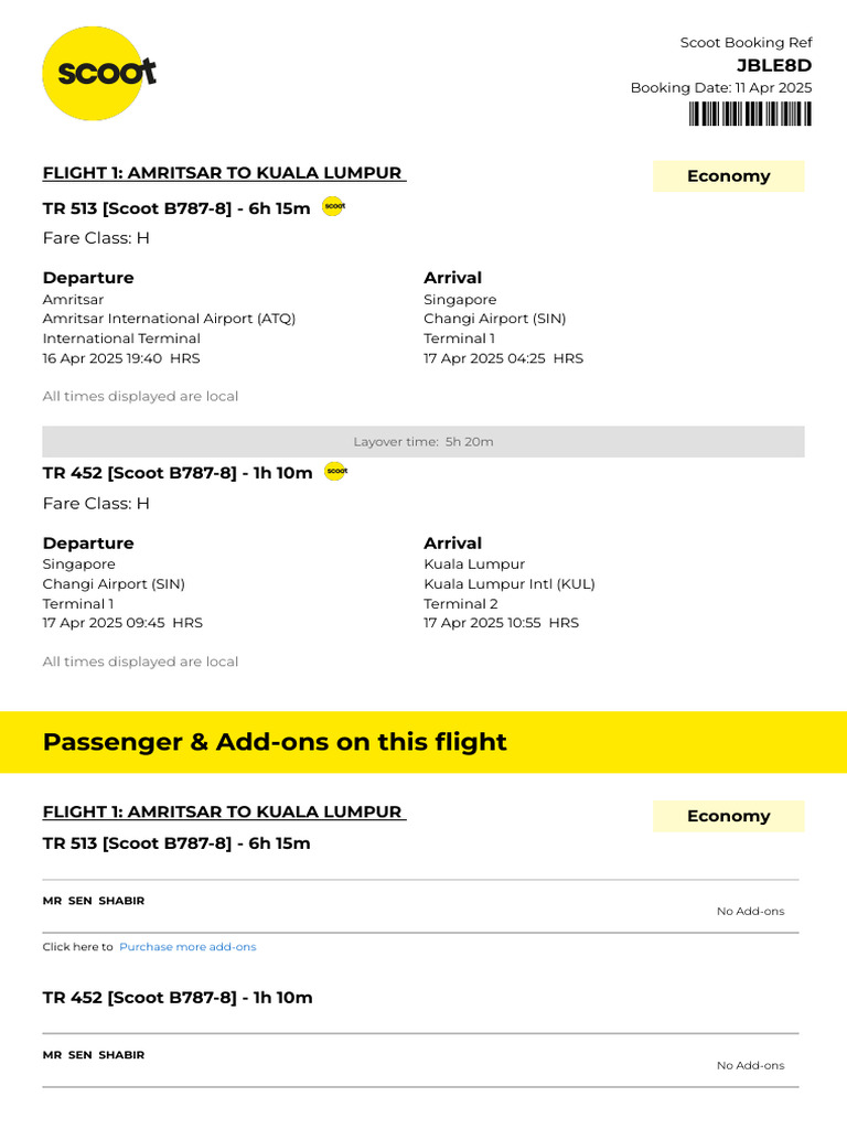 Ticket - Scoot Airways - Mr. Shabir Sen | PDF | Aviation | Transport