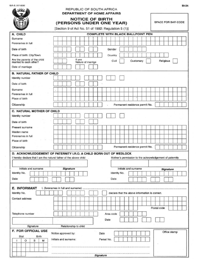 Notice of Birth BI24 - South Africa-1 | PDF