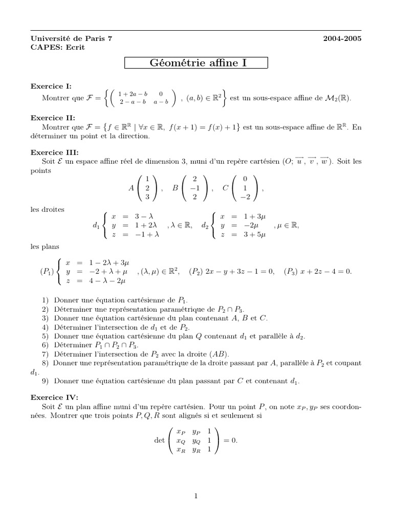 Exercices de géométrie affine et barycentrique | PDF | Coordonnées ...