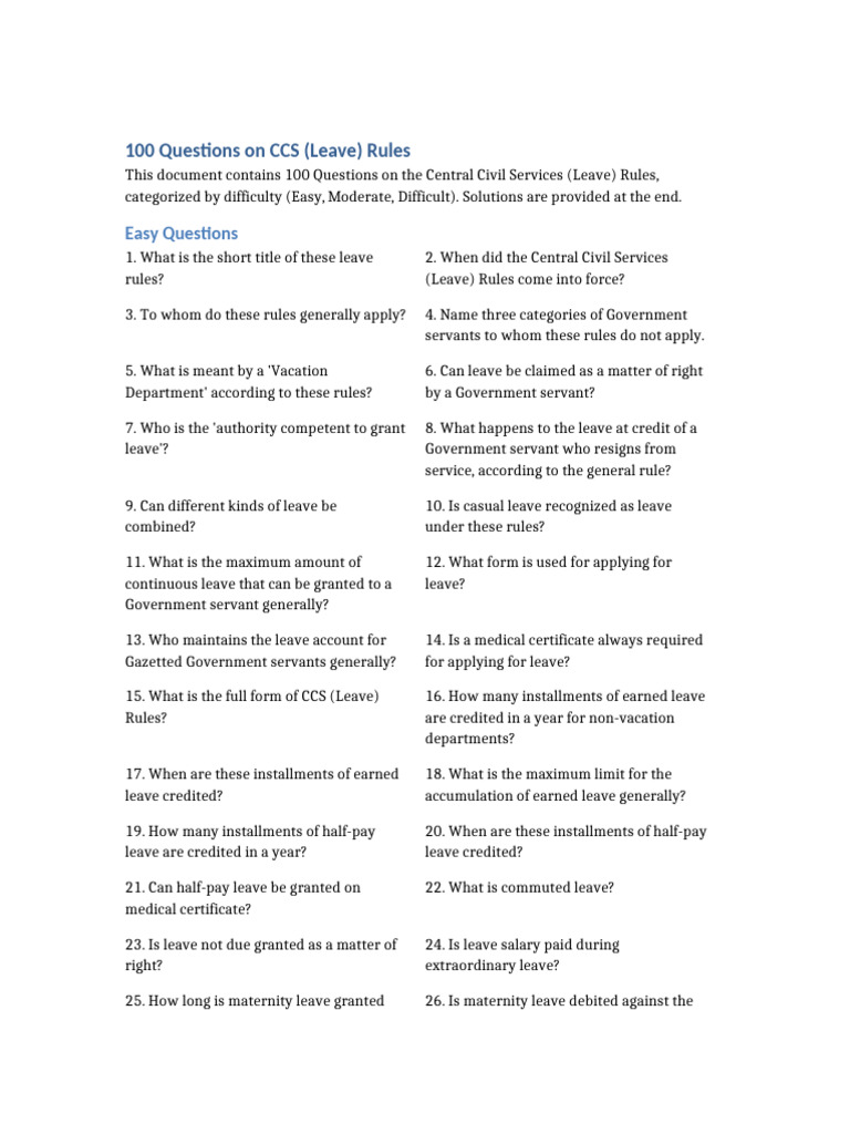CCS Leave Rules: 100 Q&A Guide | PDF | Parental Leave | Social Institutions