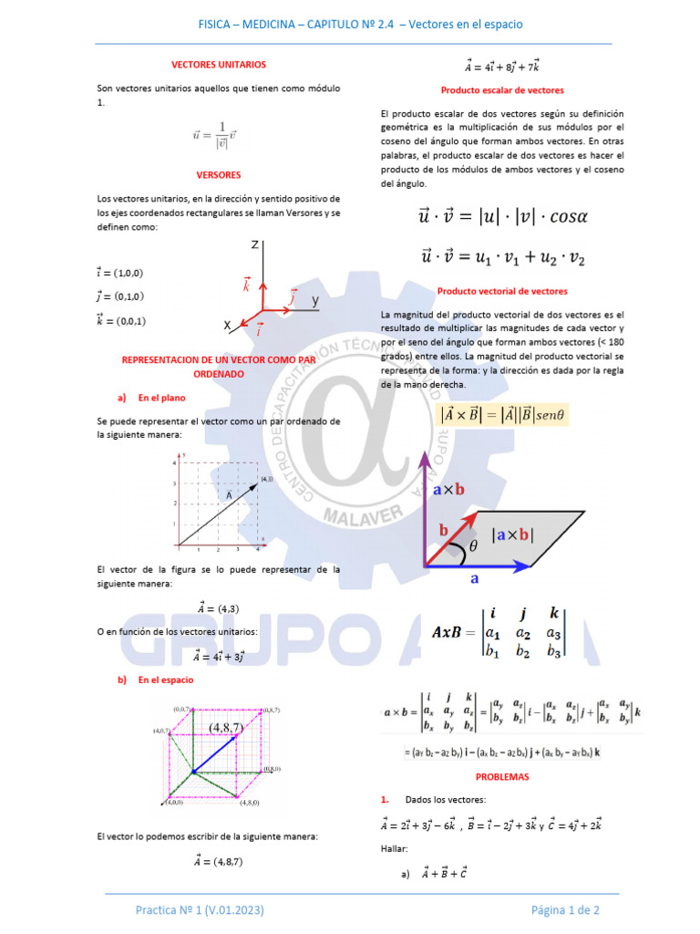 Vectores en el Espacio: Conceptos y Ejercicios | PDF | Vector ...