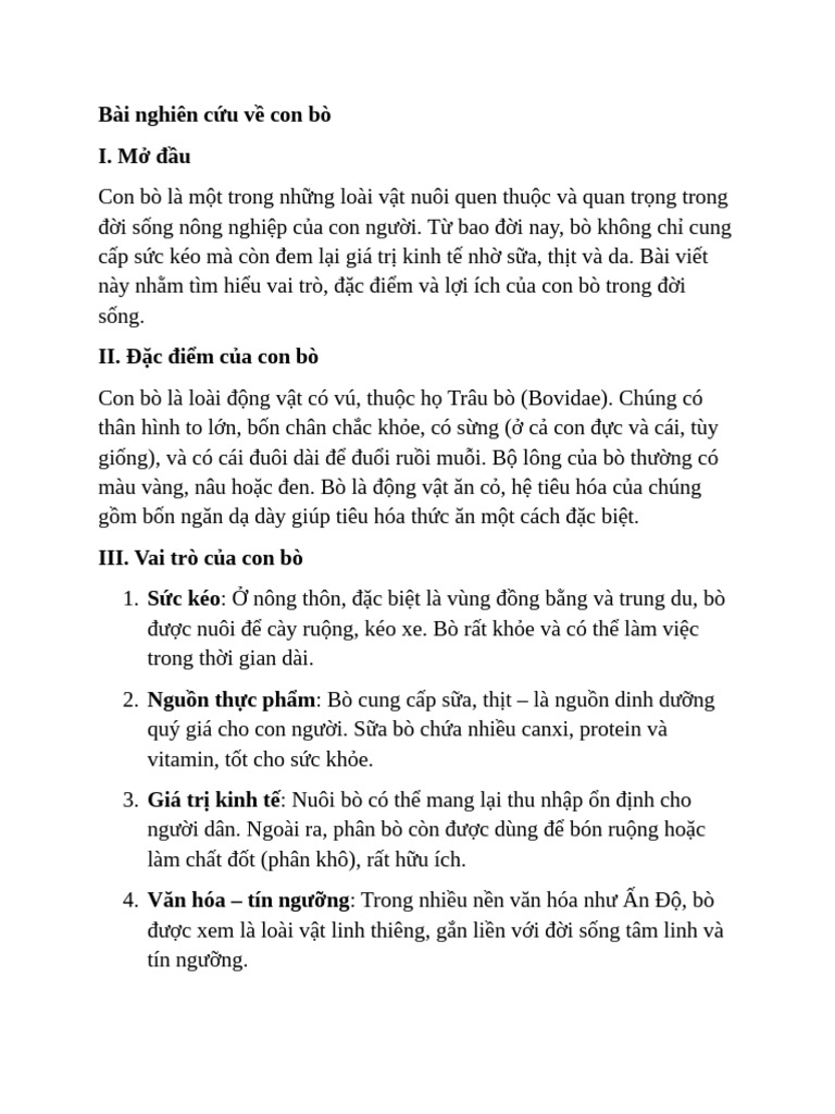 Bai Nghien Cuu Ve Con Bo | PDF