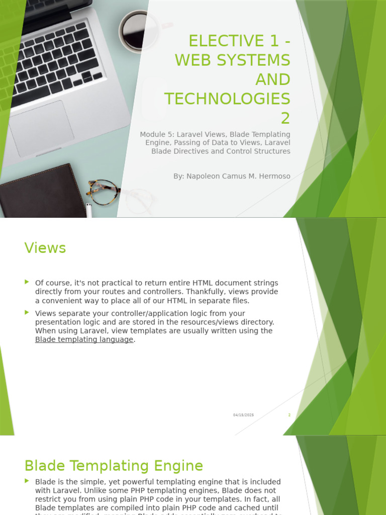 Study Guide 5 Laravel Views Blade Templating Engine Passing of Data To Views Laravel Blade ...