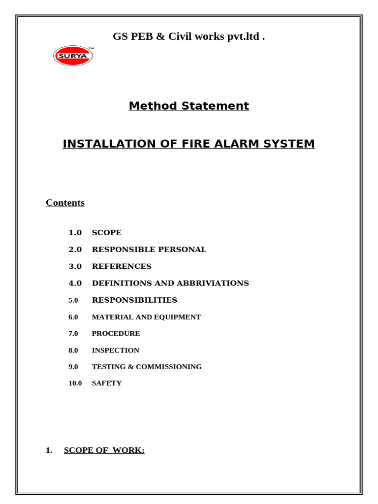 Method Statement Fire Alarm | PDF | Equipment | Manufactured Goods