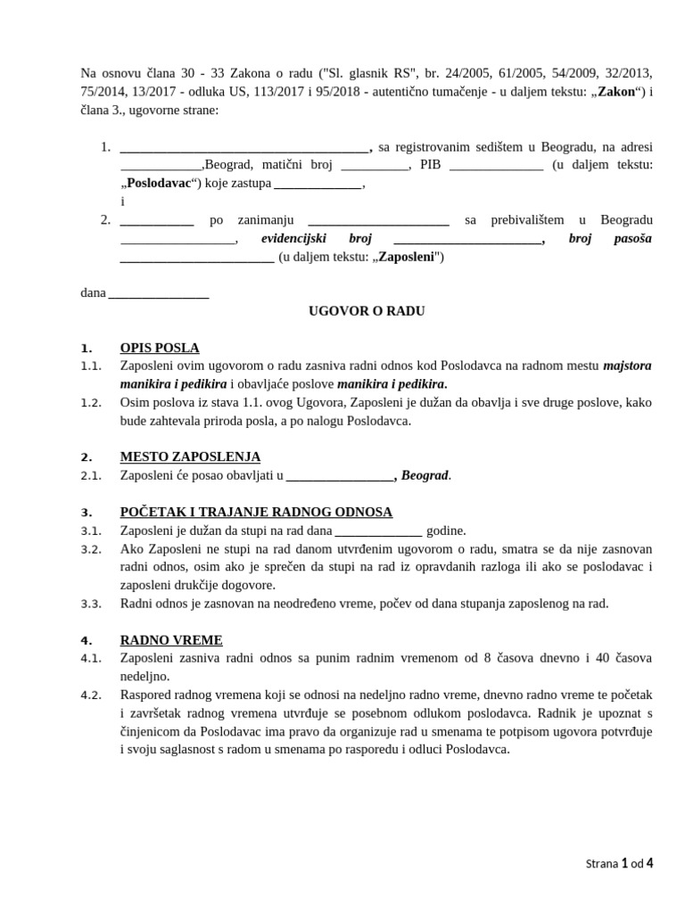 Model_ugovor_o_radu_na_neodredjenо | PDF