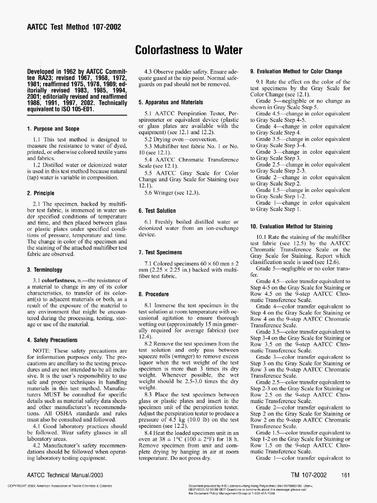 Aatcc 107-2002 | PDF